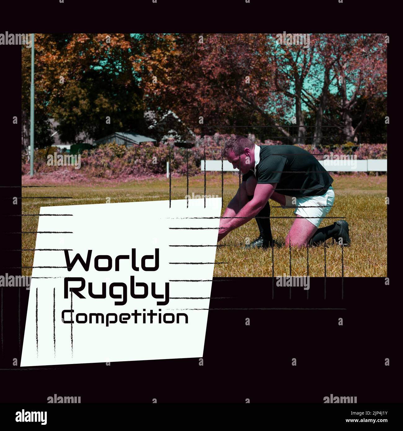 Composition of world rugby competition text over caucasian rugby player ...