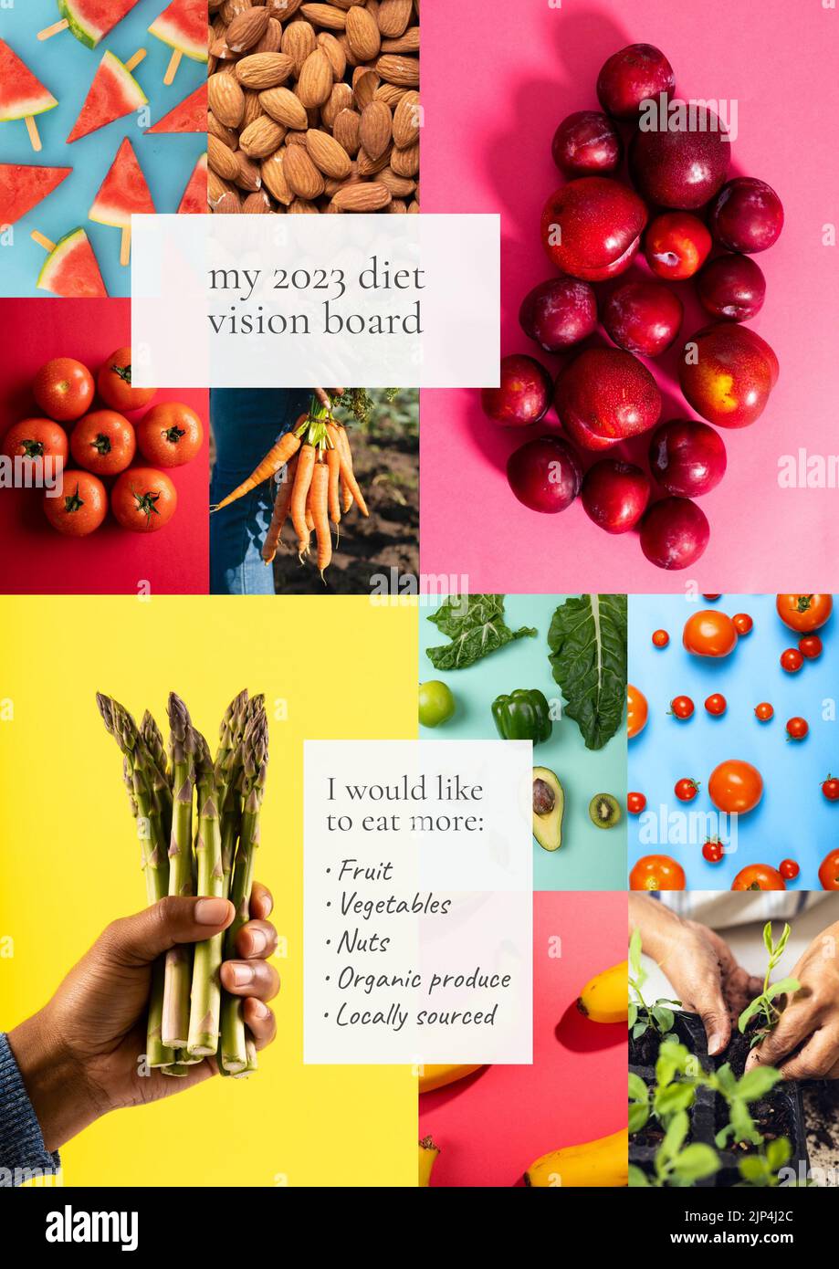 Composition of vision board text over vegetables and fruit. Vision ...
