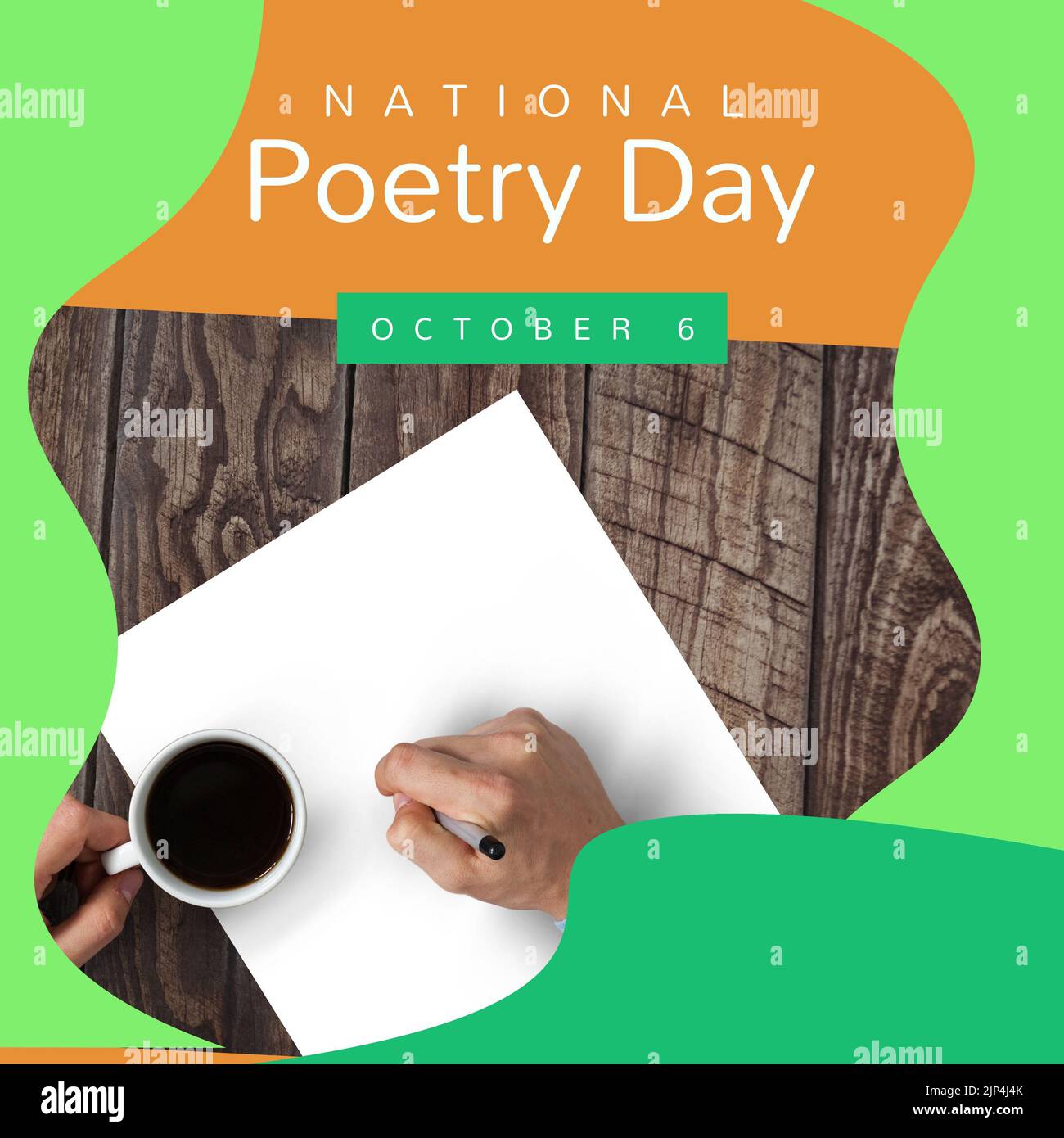 Composition of october 6 national poetry day text over hand writing on ...