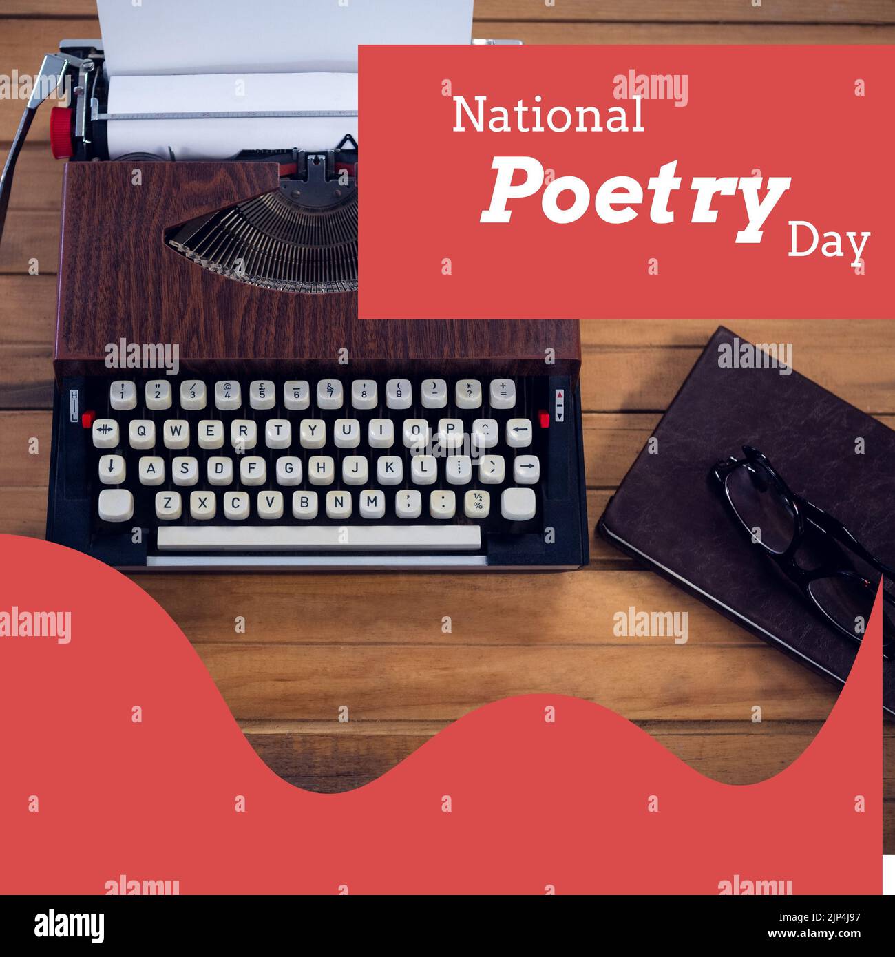 Composition of national poetry day text over typewriter. National ...