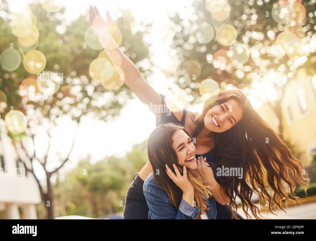No one can makes me laugh like my bestie. Low angle shot of two female ...