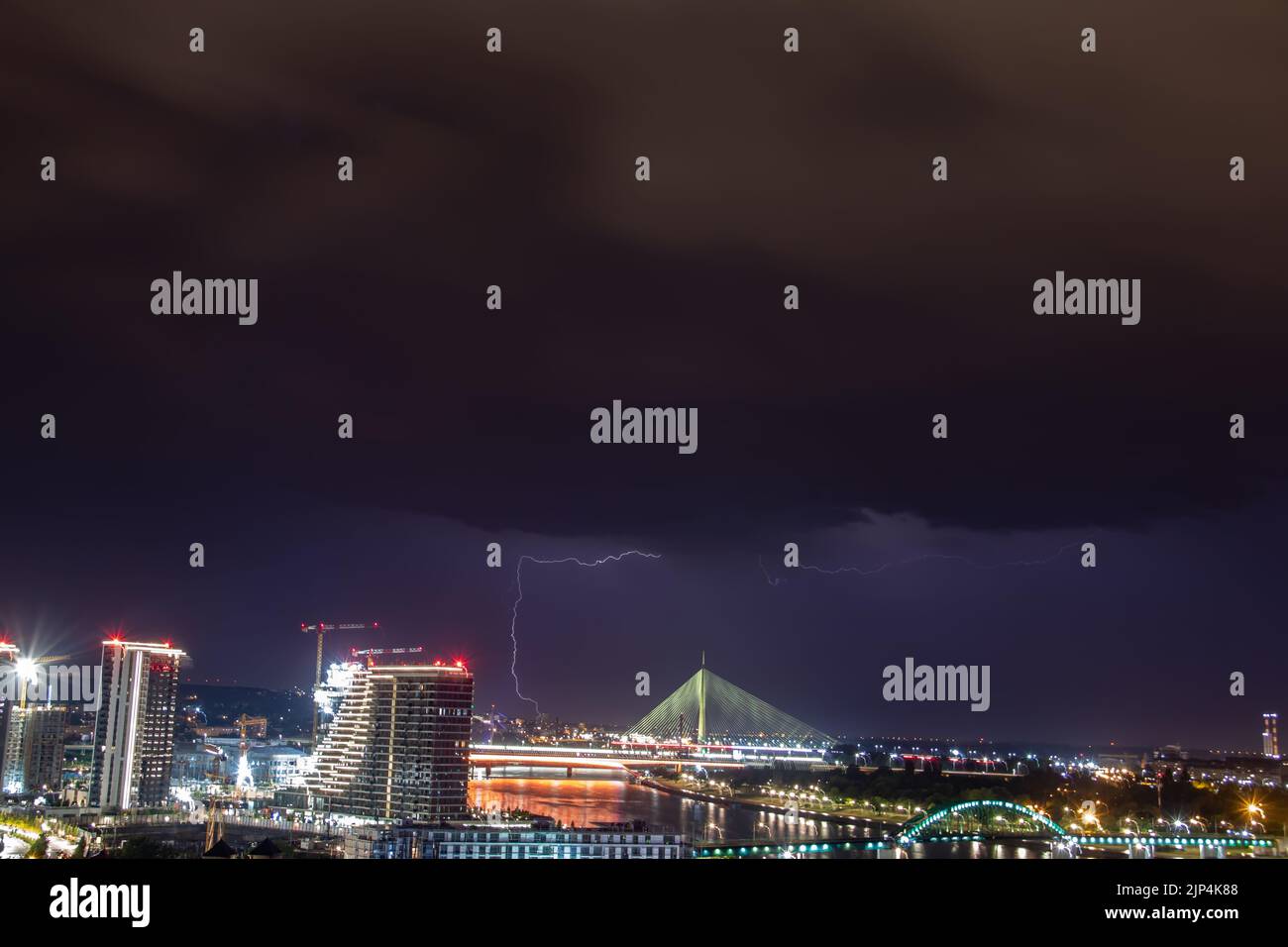 Very cloudy sky, lightning and thunder above the Belgrade (Serbian ...