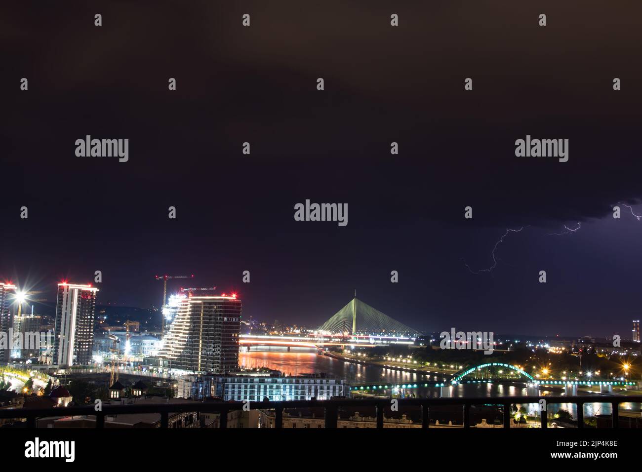 Very cloudy sky, lightning and thunder above the Belgrade (Serbian ...
