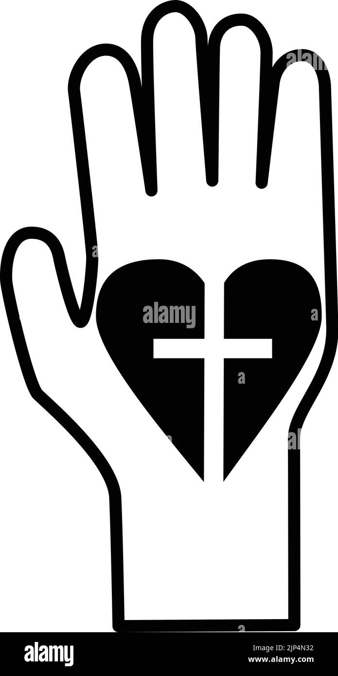 Open hand with a heart and cross in the center Stock Vector Image & Art ...