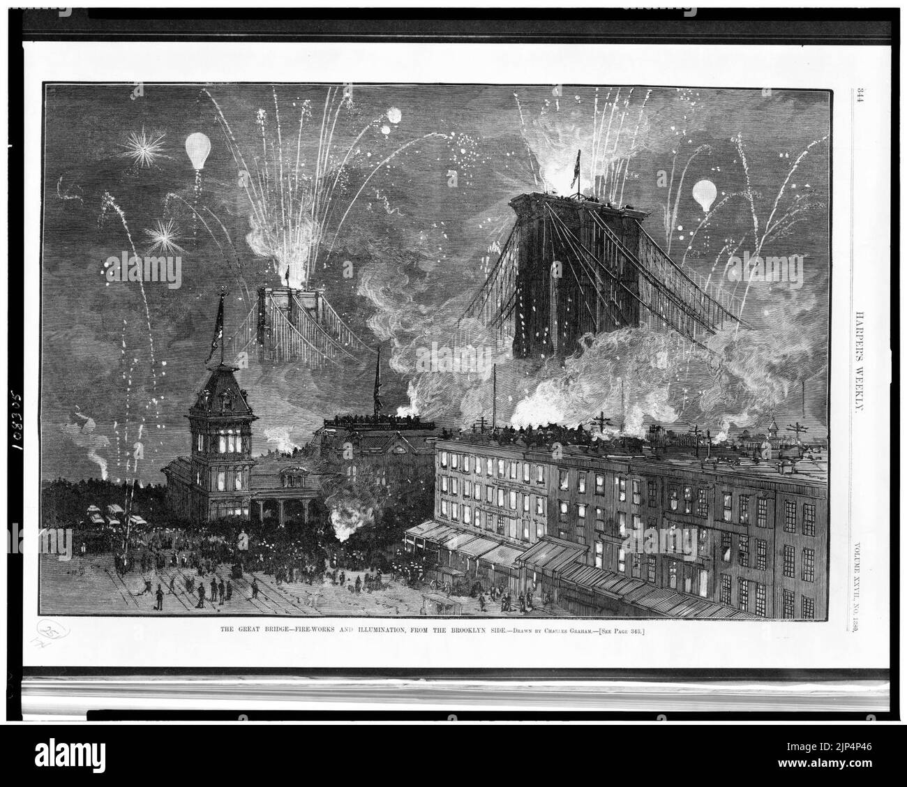 The Great bridge - Fire-works and illumination, from the Brooklyn side ...