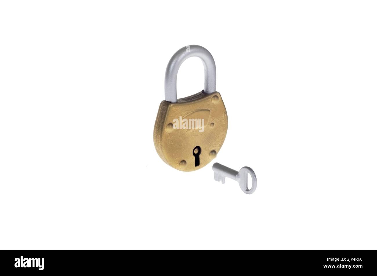 Vintage padlock with key white background Stock Photo - Alamy