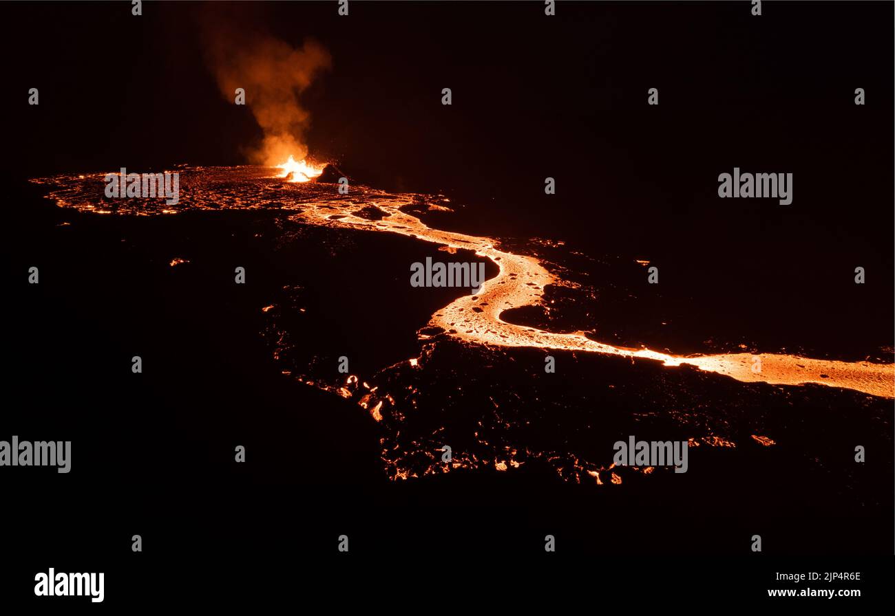 Aerial Drone Image of Meradalir Eruption of Fagradalsfjall Volcano in ...