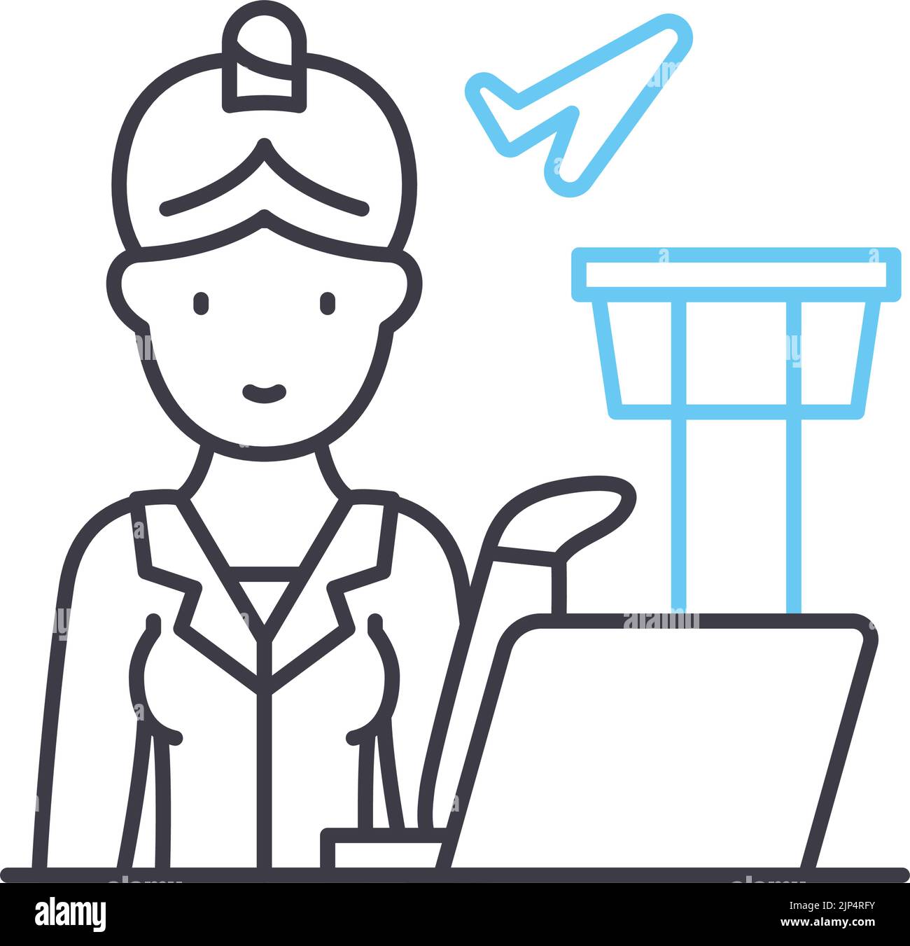 air hostess line icon, outline symbol, vector illustration, concept ...