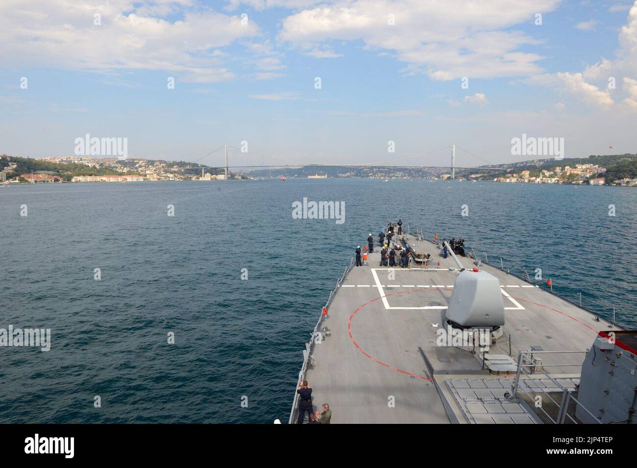 The guided missile destroyer USS Ross (DDG 71) transits the Bosporus en ...