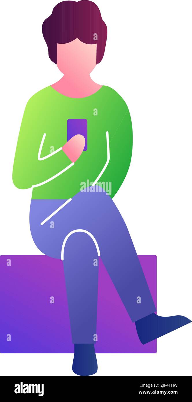 Person using phone vector icon. Job search via smartphone. People ...