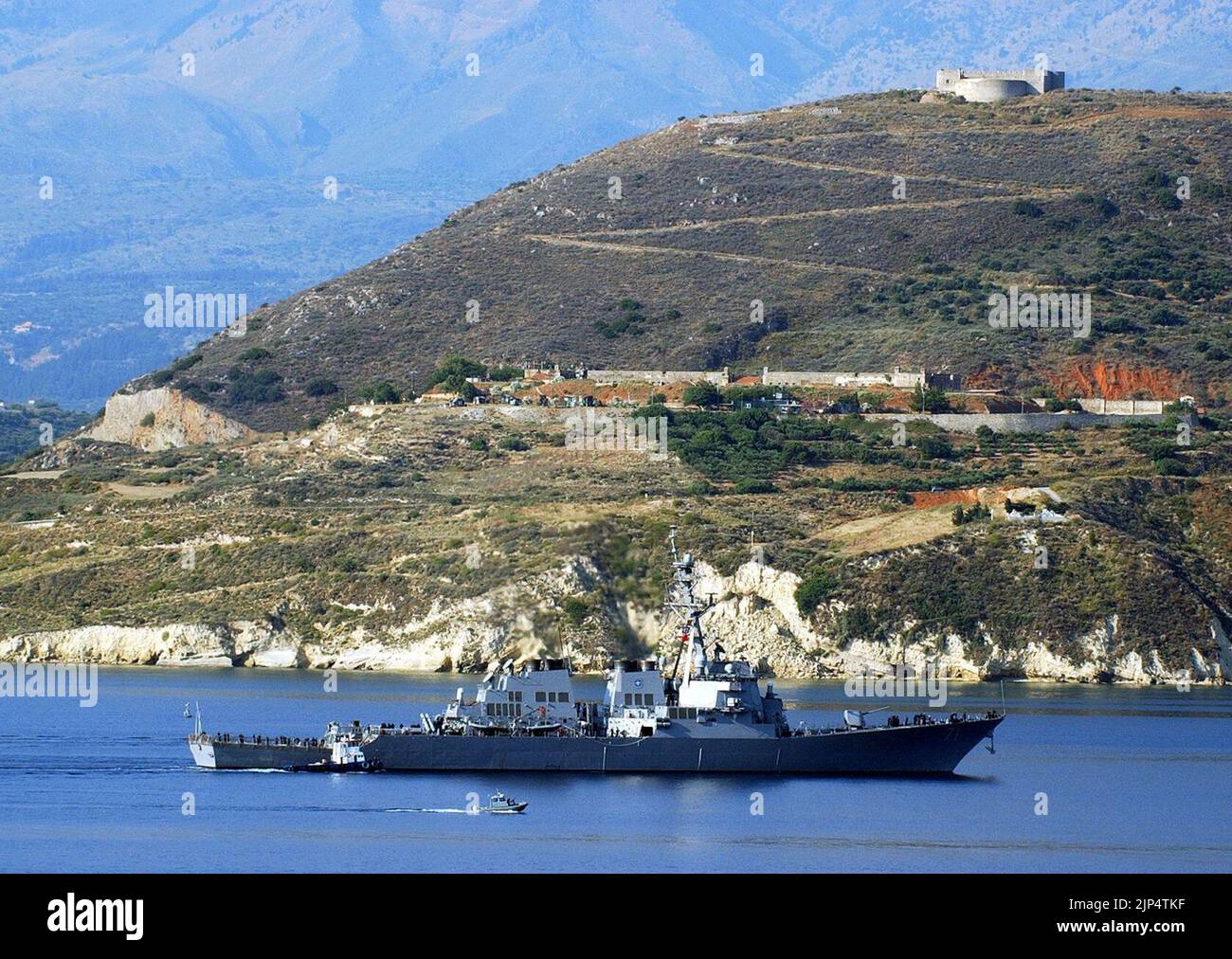 The guided missile destroyer USS Ross, DDG-71, arrives in Souda Bay for ...