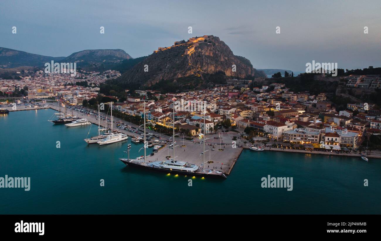 An aerial view of the dock of Nafplio in Argolis, Greece Stock Photo ...