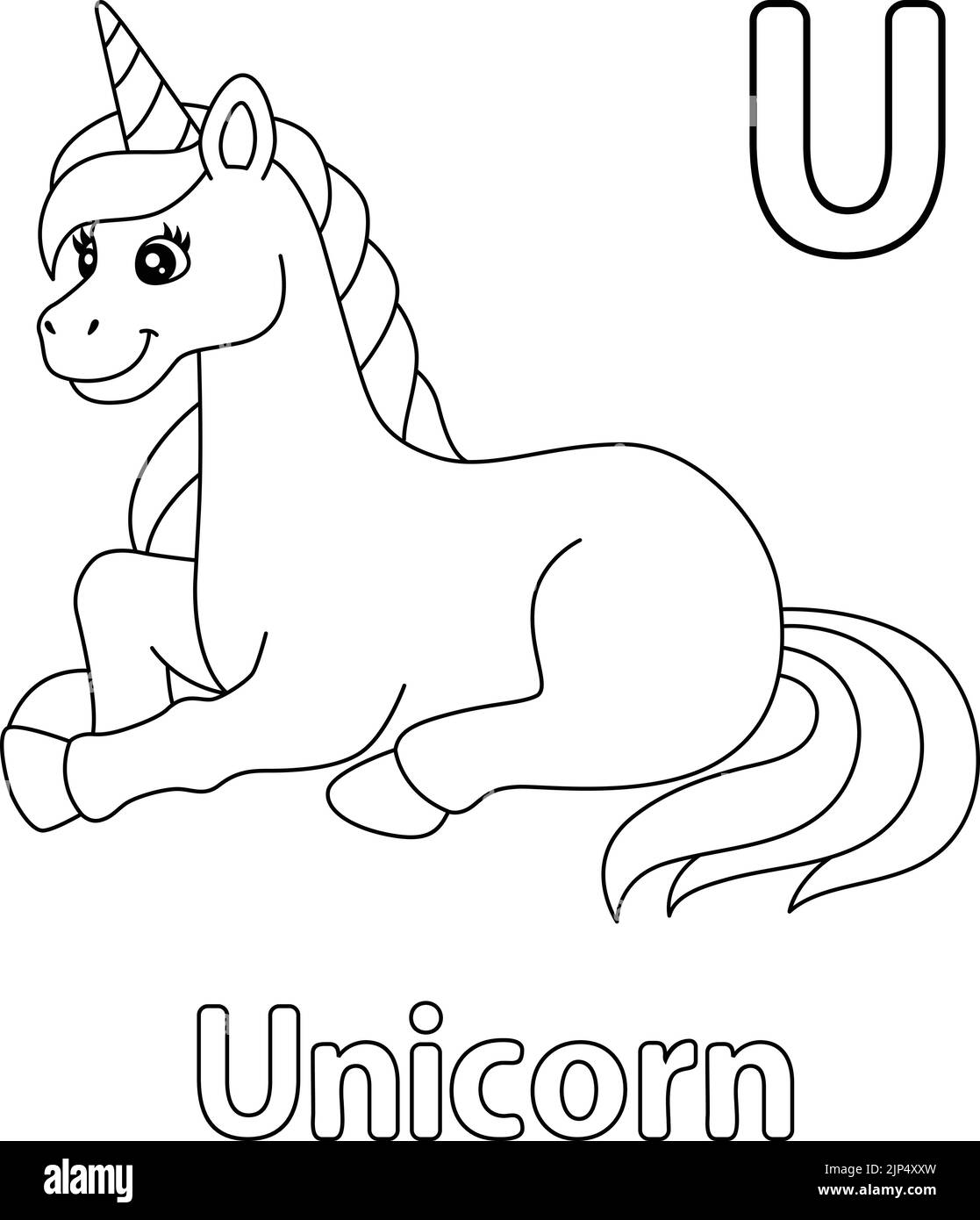 Laying Unicorn Alphabet ABC Coloring Page U Stock Vector Image & Art ...