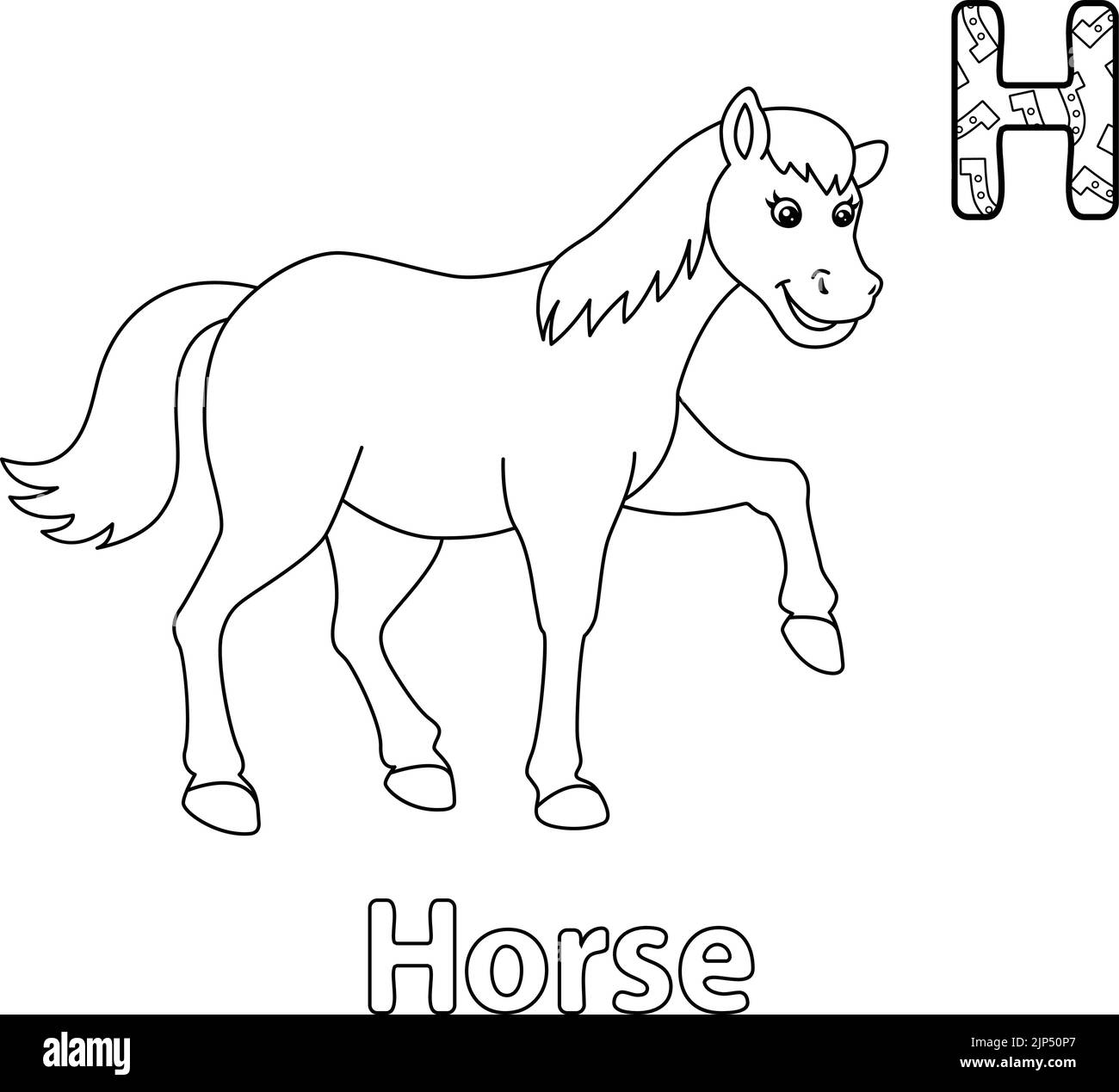 Walking Horse Alphabet ABC Coloring Page H Stock Vector Image & Art - Alamy