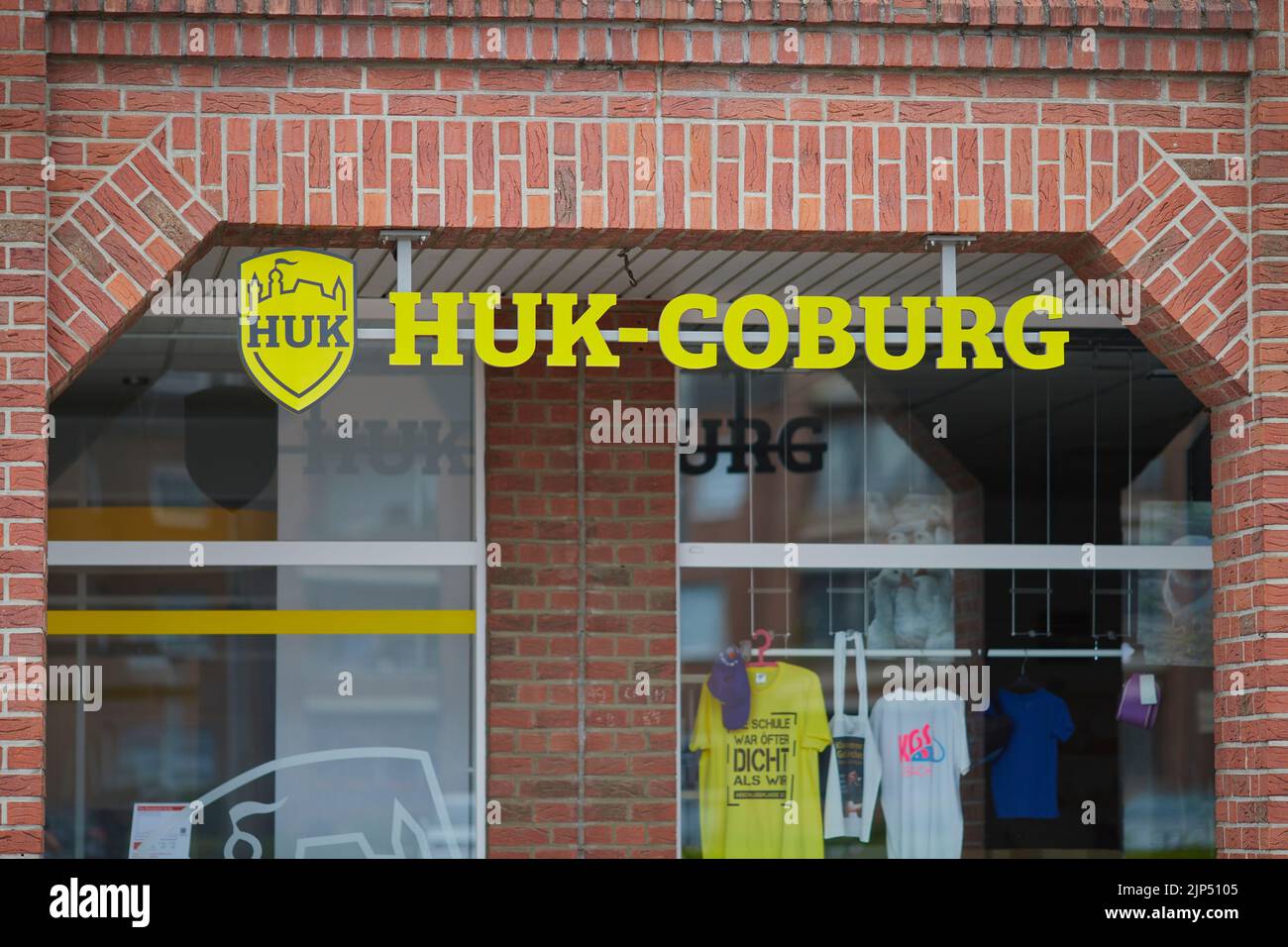 The entrance of a German insurance company "Huk-Coburg" with a red ...