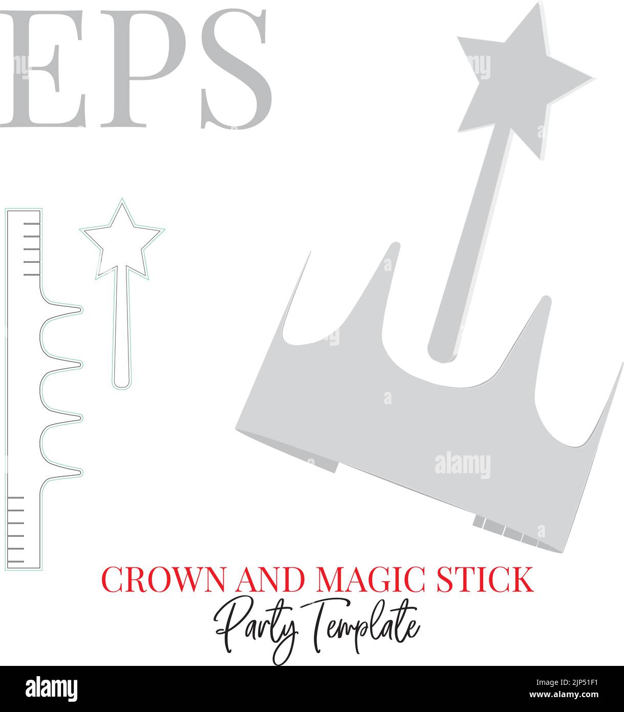 Party crown and magic stick, template. Paper crown and magic stick ...