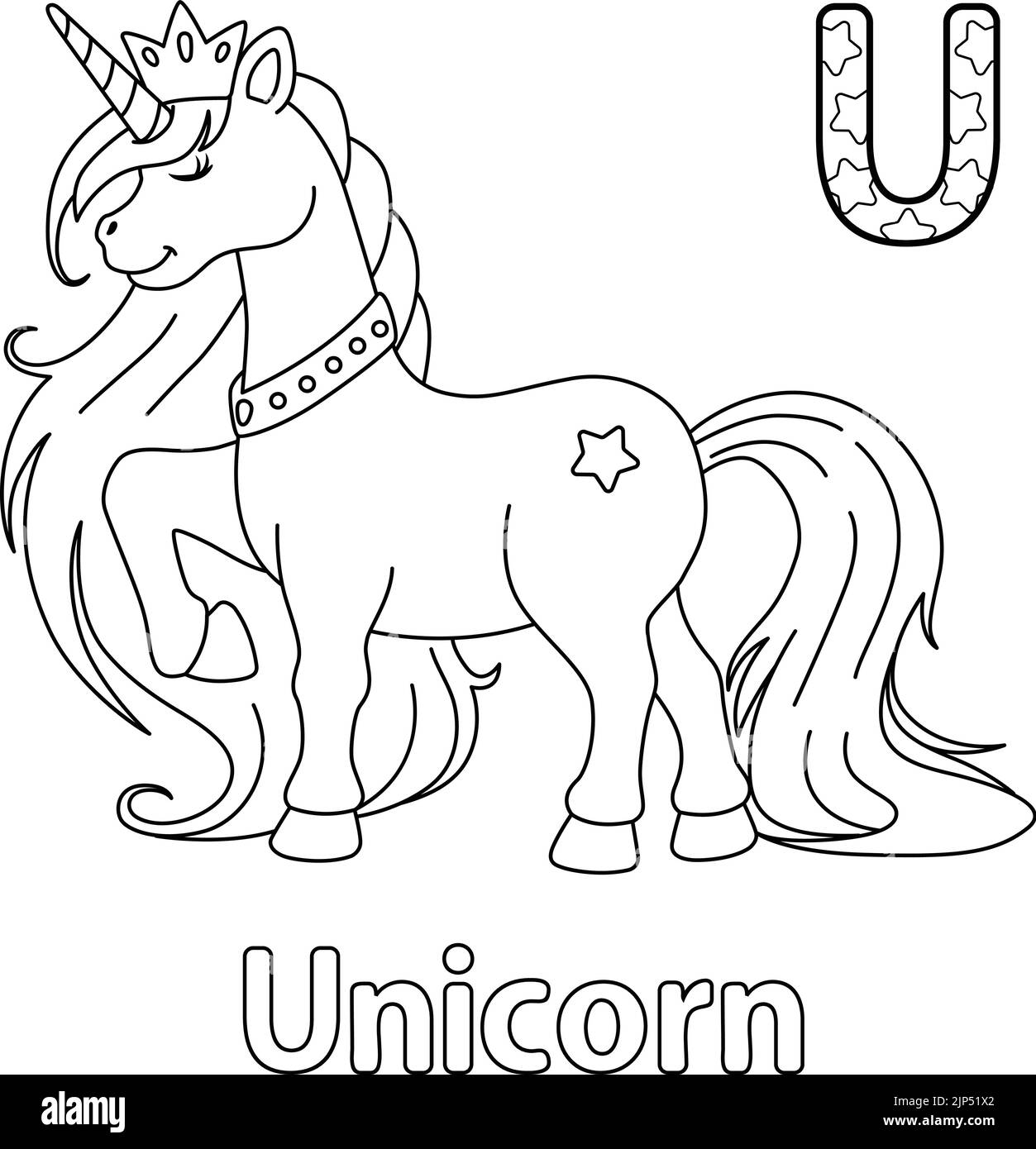 Unicorn Princess Alphabet ABC Coloring Page U Stock Vector Image & Art ...
