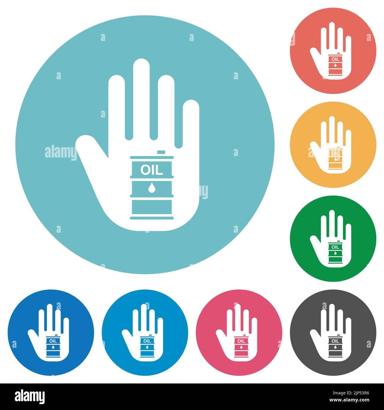Hand shaped crude oil sanction sign solid flat white icons on round ...