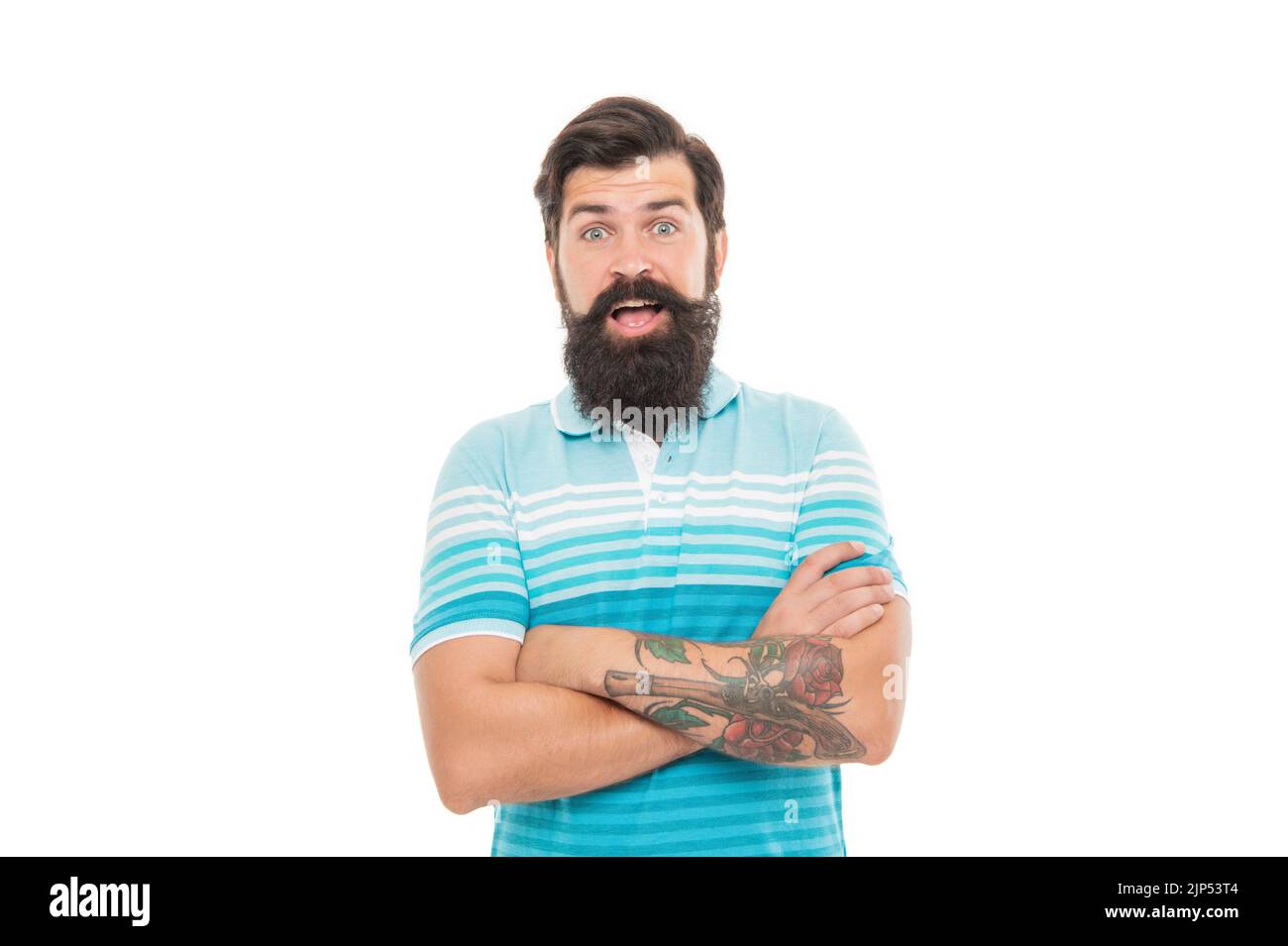 Surprised man isolated on white. Unshaven man jaw dropped with surprise ...