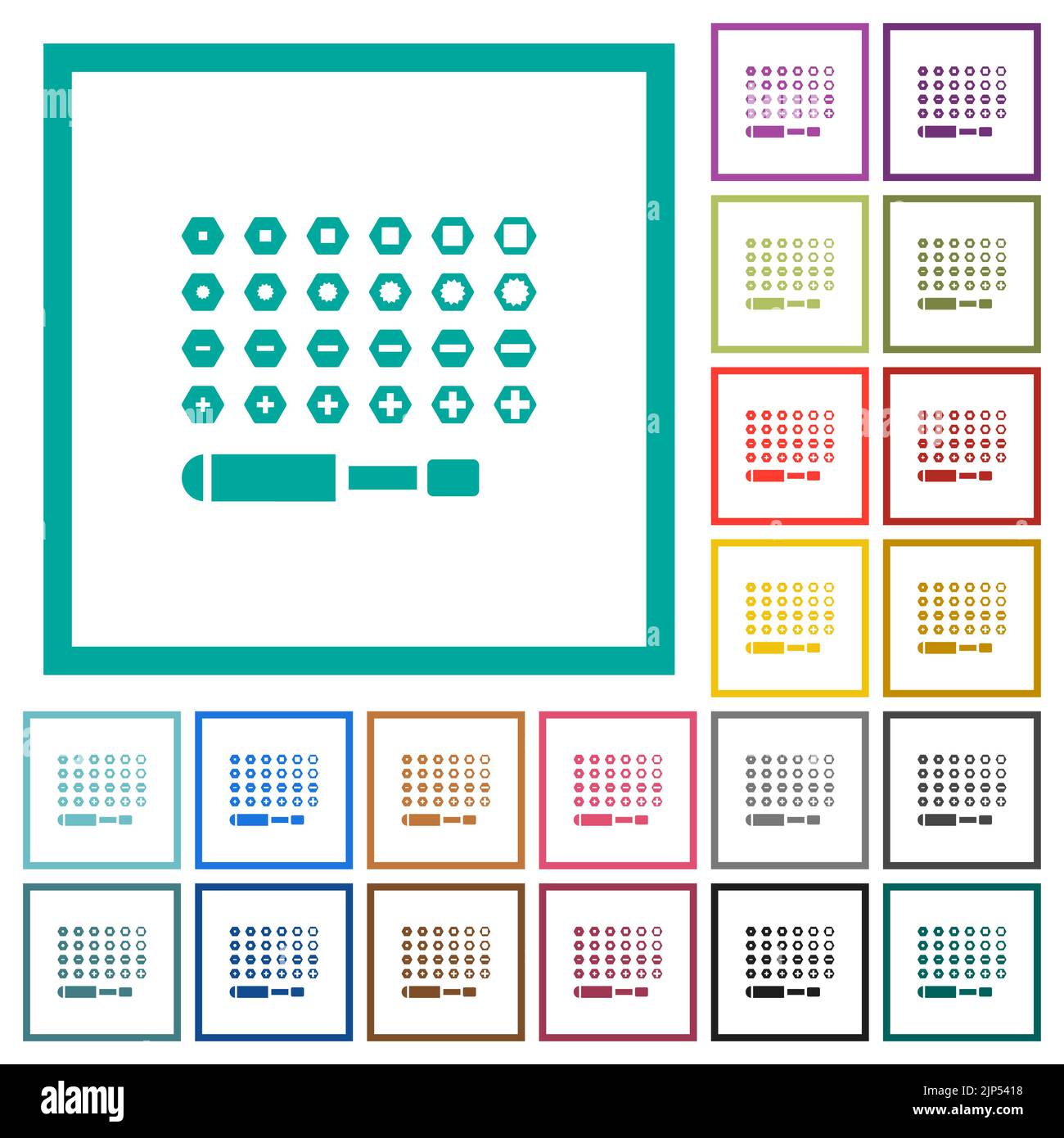 Set of screwdriver bits flat color icons with quadrant frames on white ...