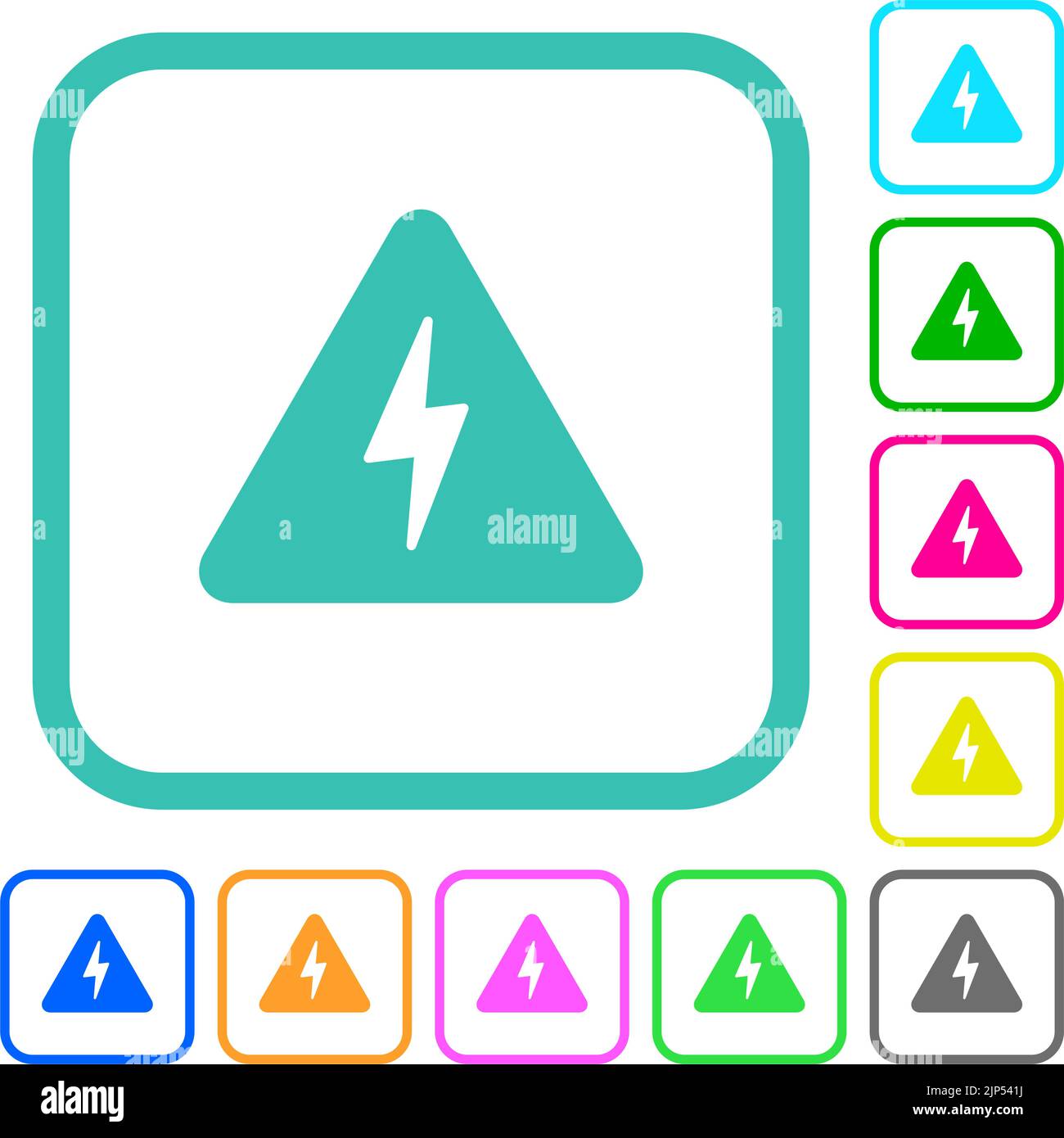Danger electrical hazard solid vivid colored flat icons in curved ...