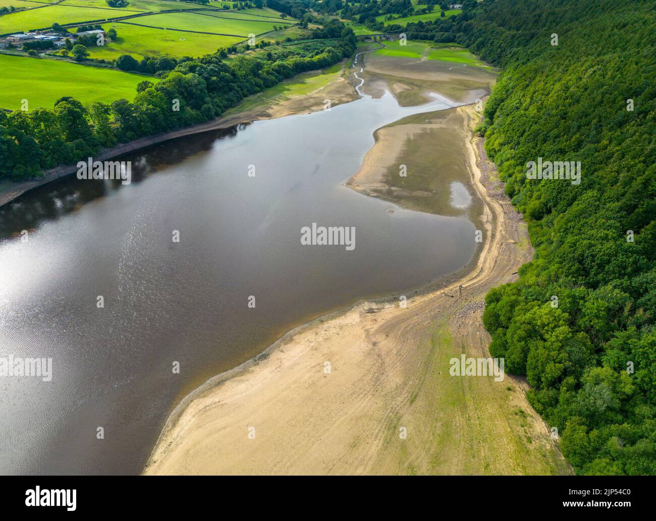 Aerial drone view of Lindley Wood Reservoir, North Yorkshire, showing ...