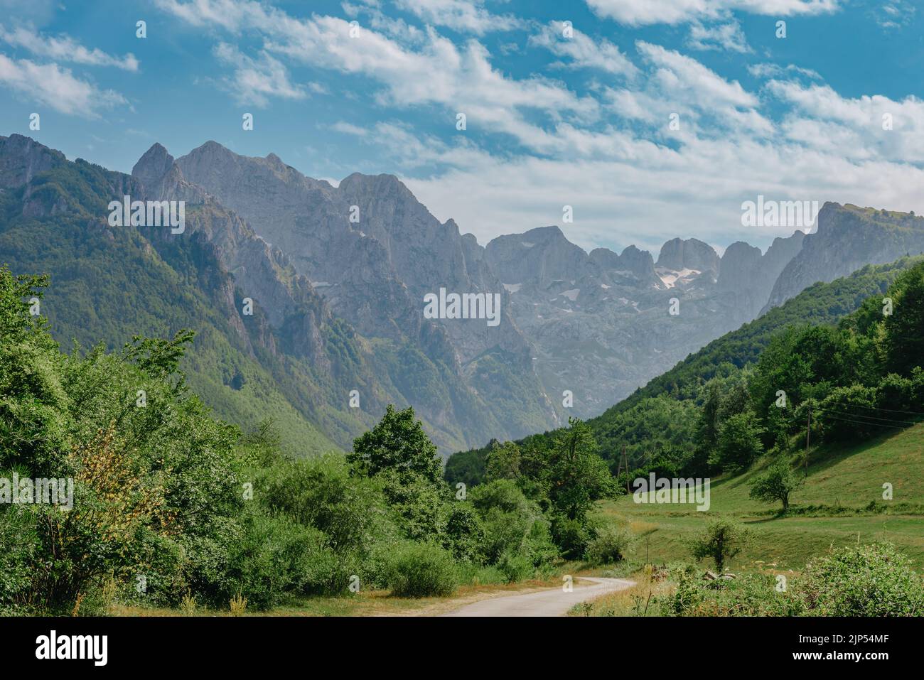 A view of the accursed mountains in the Grebaje Valley. Prokletije ...