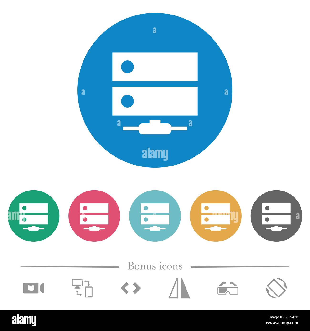 Network drive flat white icons on round color backgrounds. 6 bonus ...