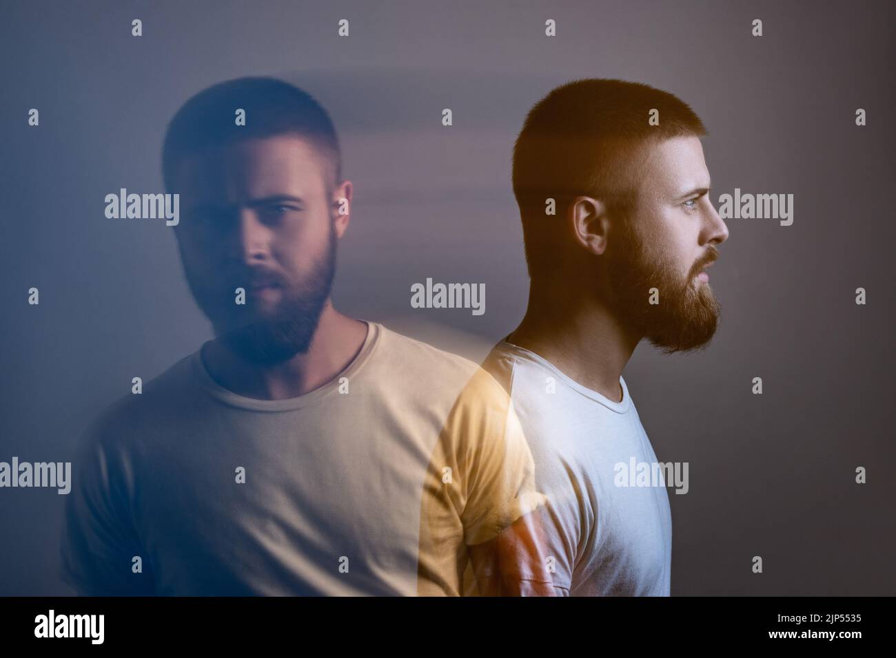 Double exposure crative side view profile and portrait of artistic ...