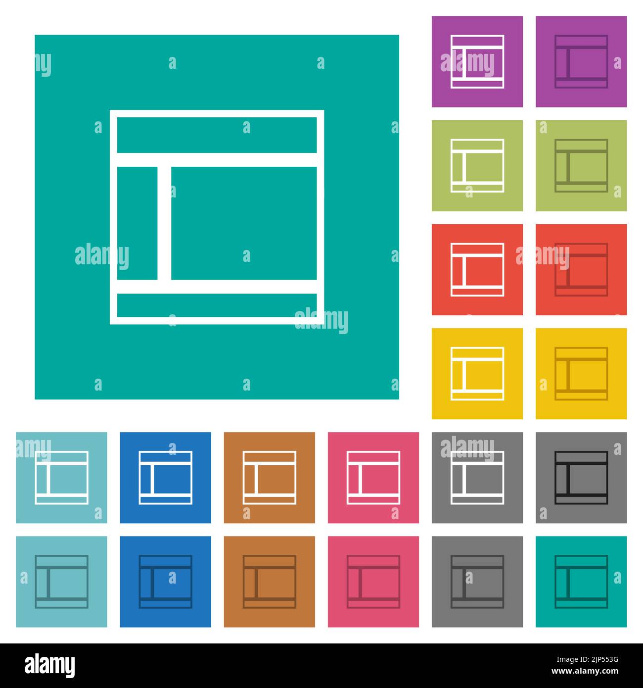 Two columned web layout outline multi colored flat icons on plain ...