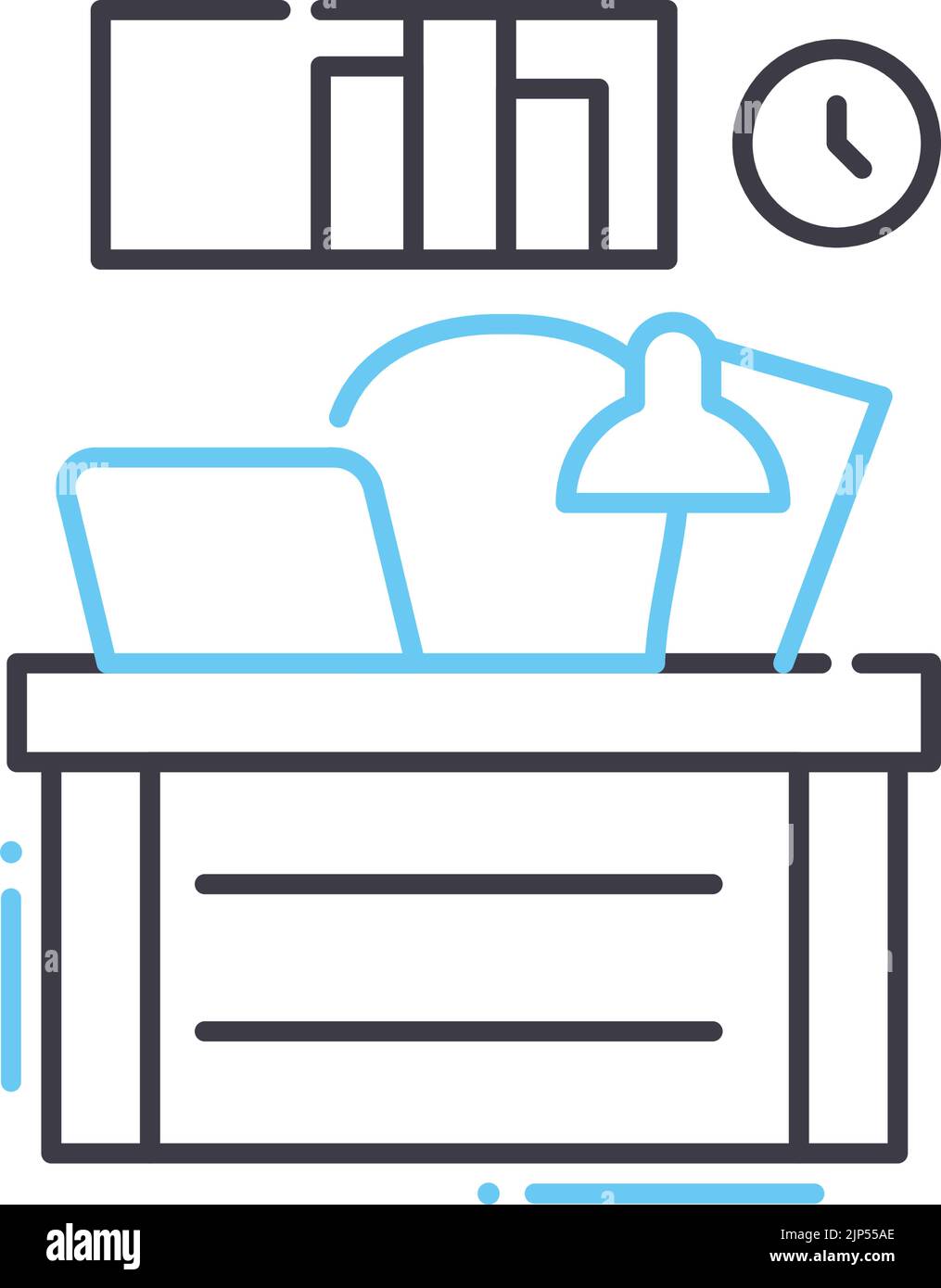 desk work line icon, outline symbol, vector illustration, concept sign ...