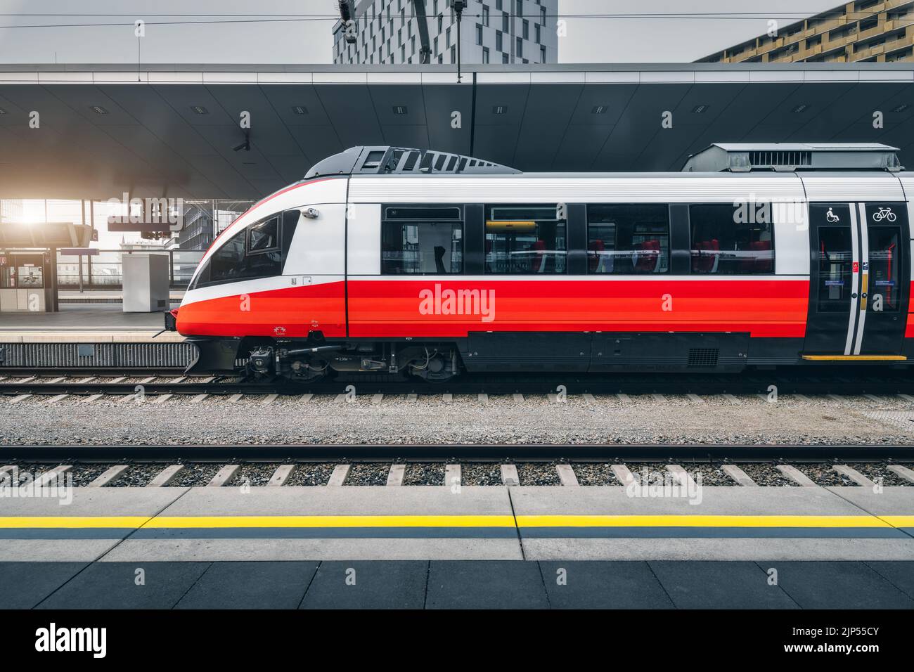 High speed train on the railway station in Vienna, Austria. Beautiful ...