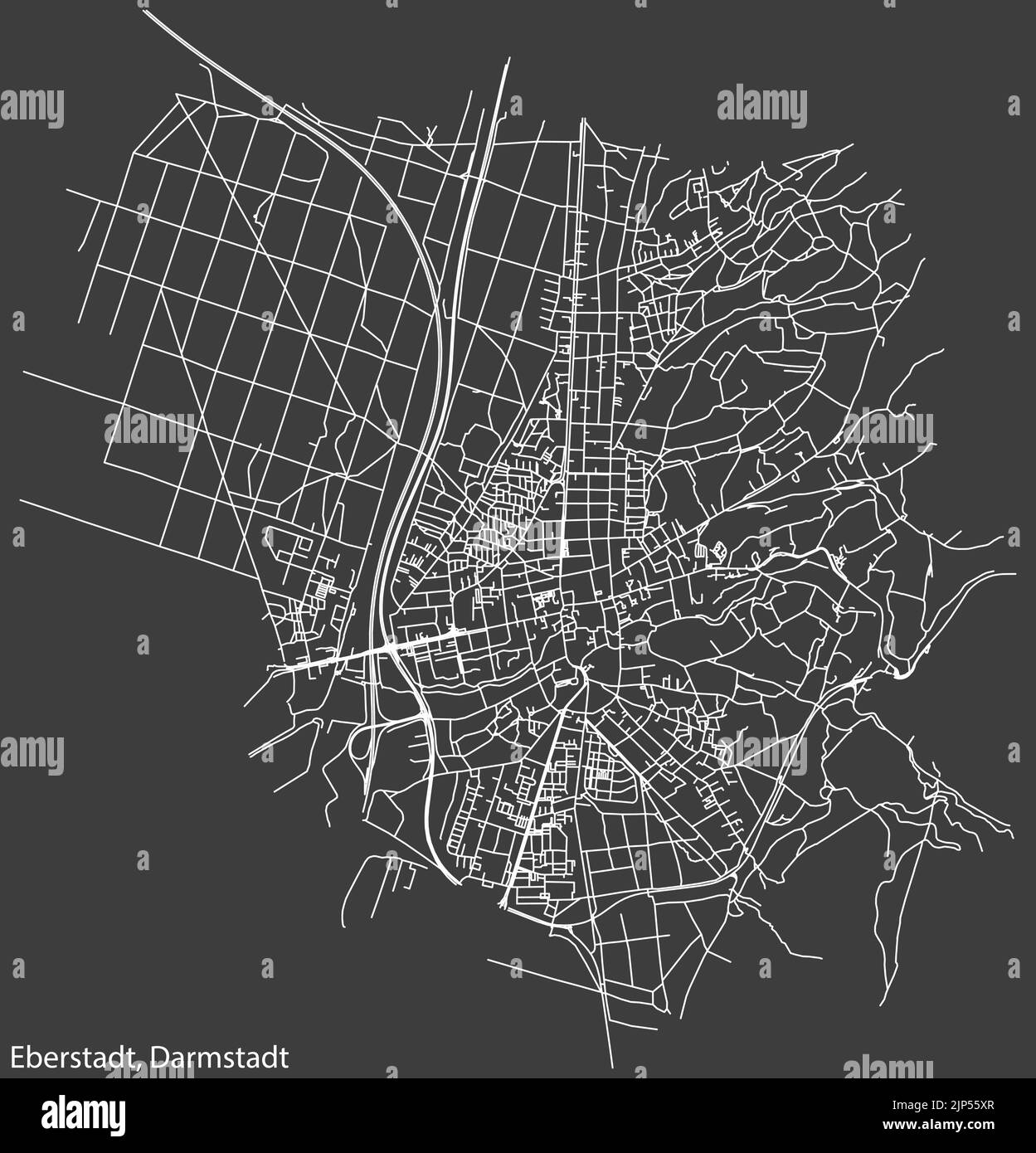 Street roads map of the EBERSTADT DISTRICT, DARMSTADT Stock Vector ...