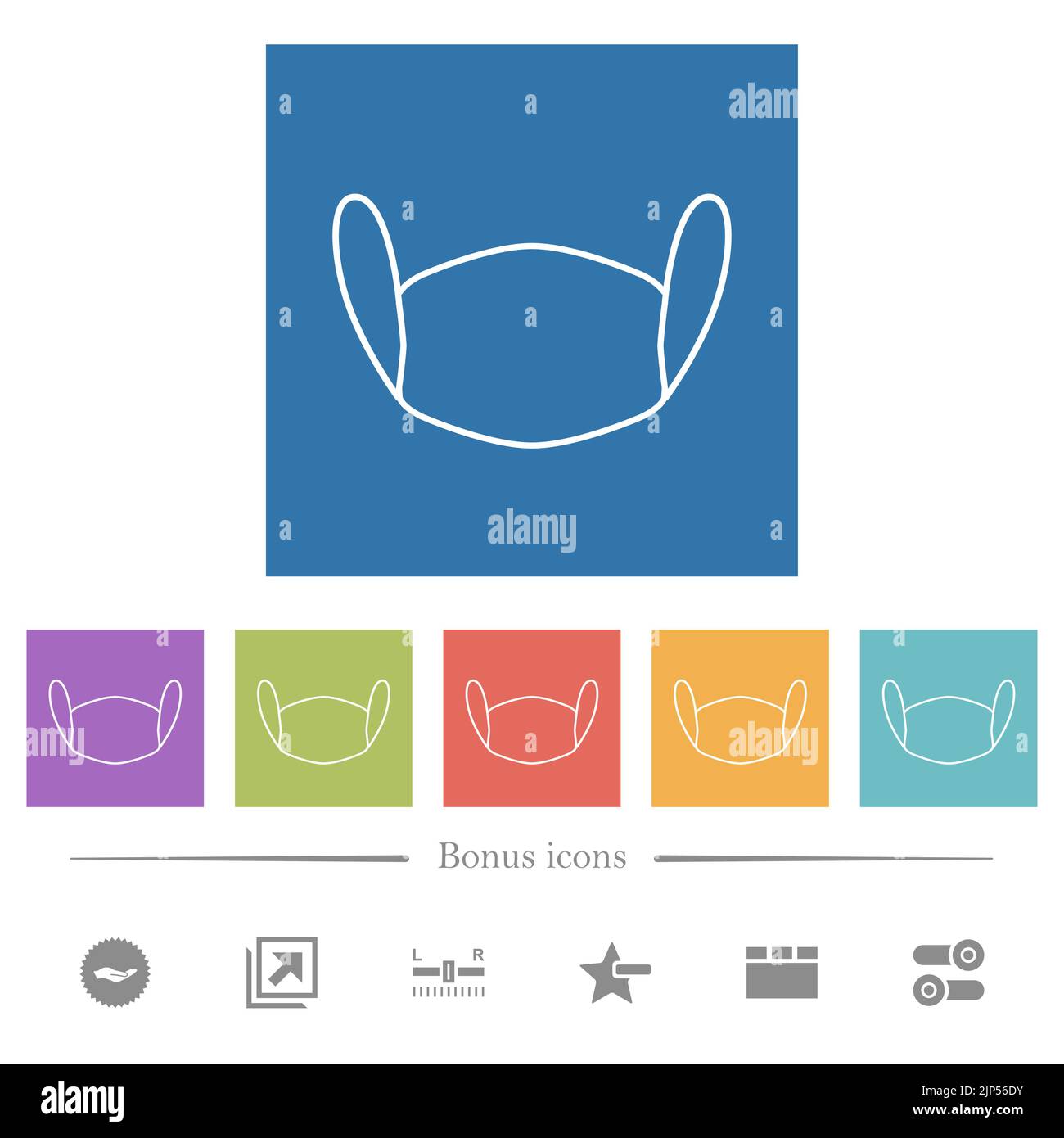 Medical face mask outline flat white icons in square backgrounds. 6 ...
