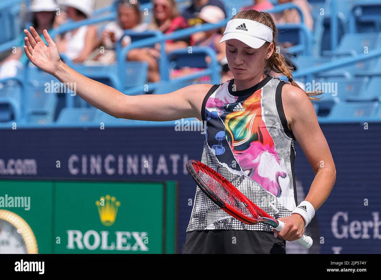 Mason, Ohio, USA. 15th Aug, 2022. Elena Rybakina (KAZ) reacts to a shot ...