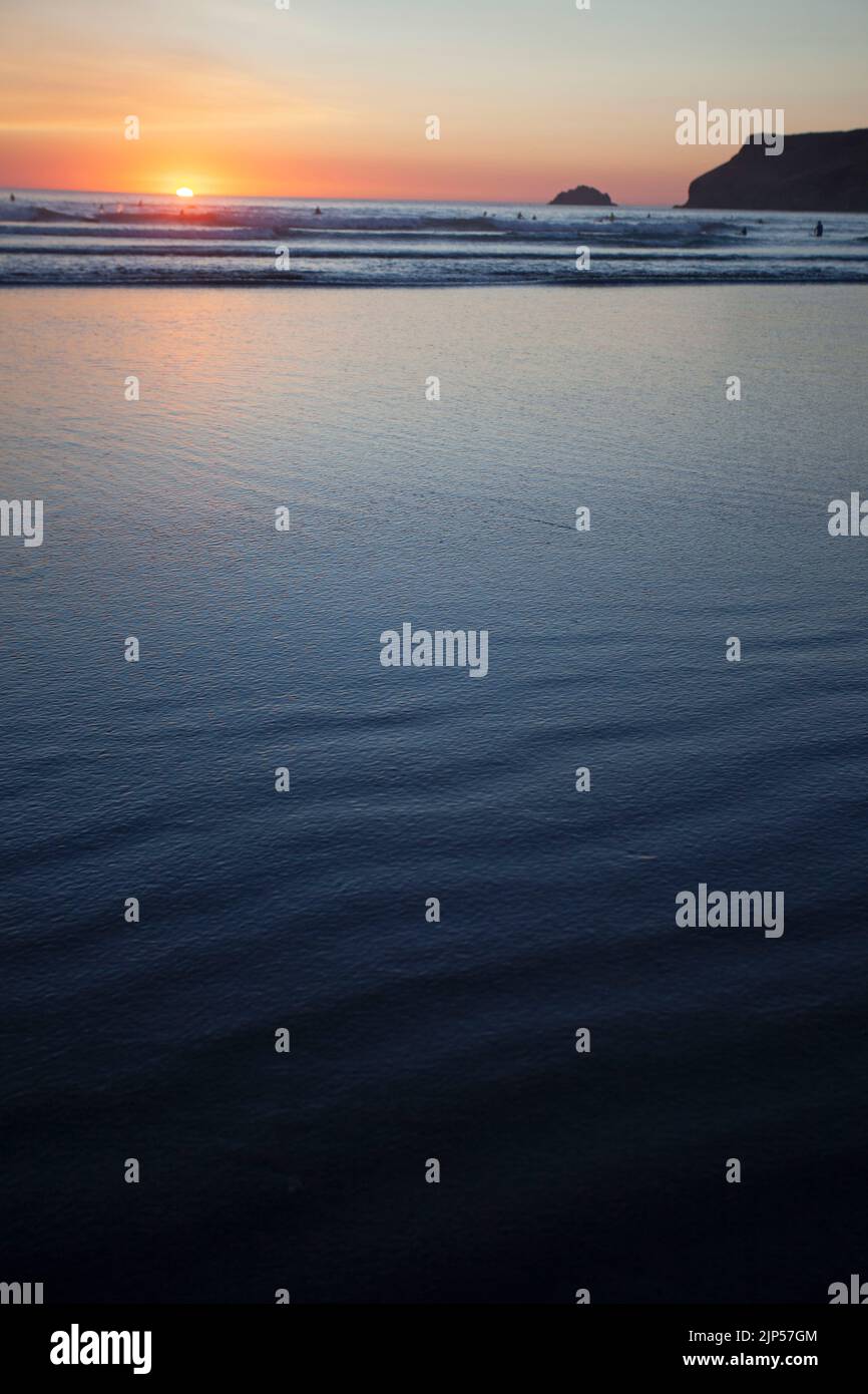 Polzeath Beach Sunset. Cornwall England Stock Photo - Alamy