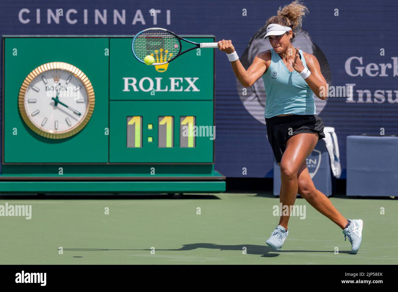 Mason, Ohio, USA. 15th Aug, 2022. Mayar Sherif (EGY) hits a forehand ...
