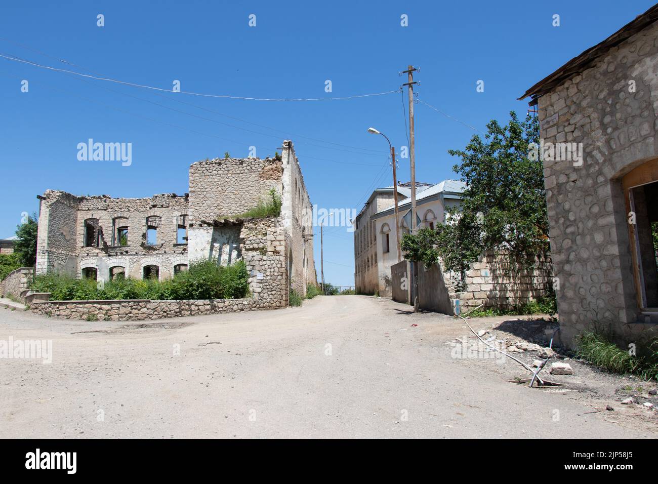 The city of Shusha after the Karabakh war. War destroyed houses and ...