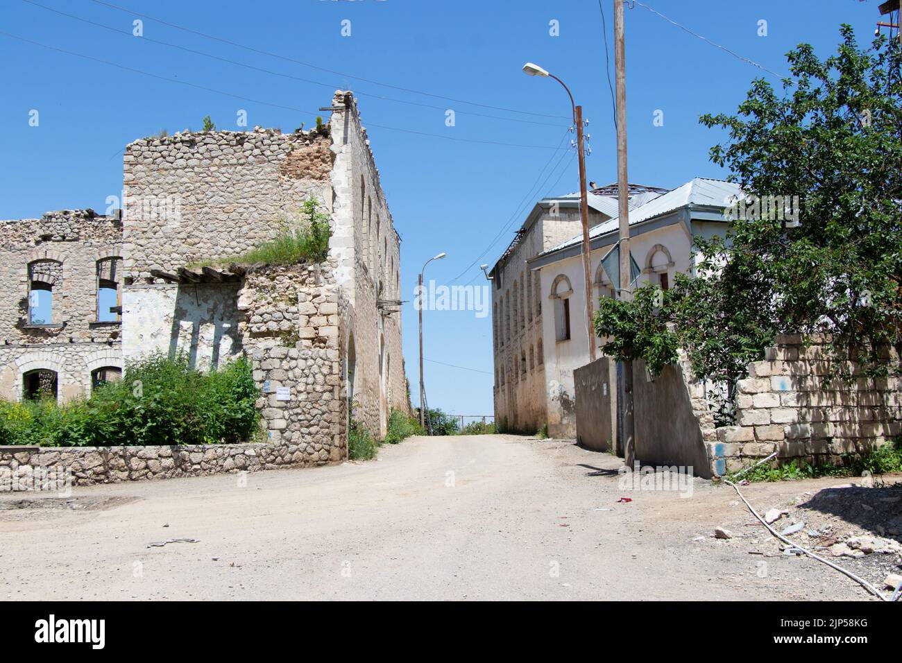 The city of Shusha after the Karabakh war. War destroyed houses and ...
