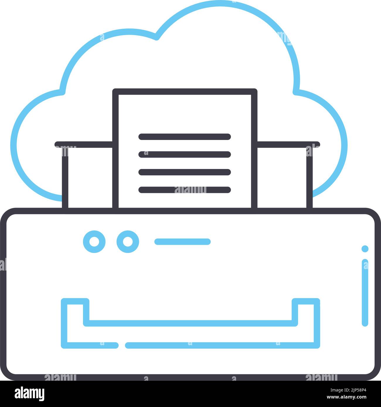 cloud printing line icon, outline symbol, vector illustration, concept ...