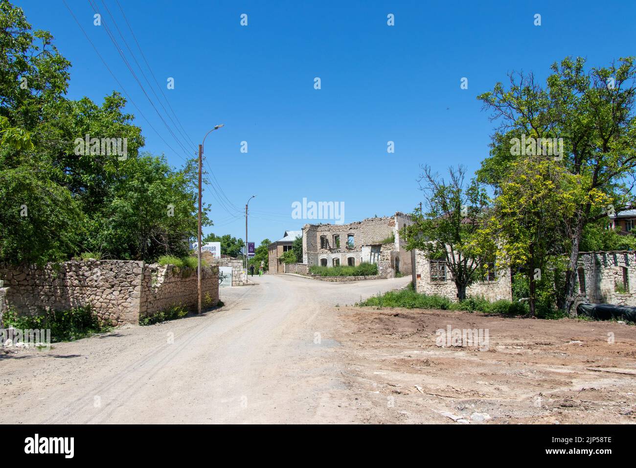 The city of Shusha after the Karabakh war. War destroyed houses and ...