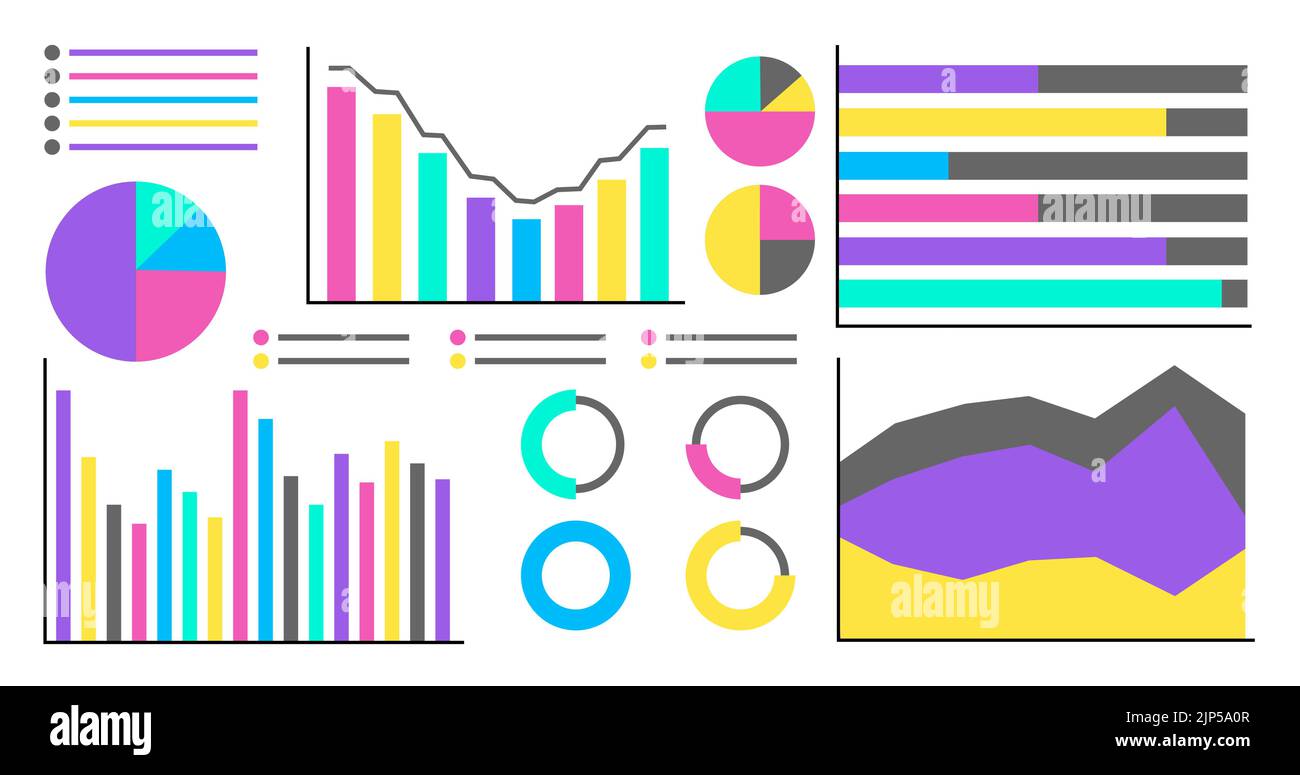 Big Infographics set. Vector Illustration of different charts and graphs in bright colors Stock ...