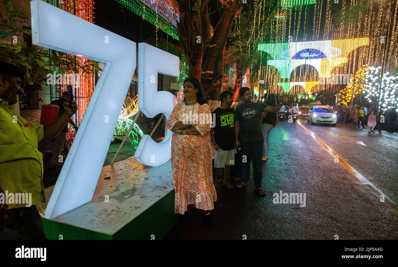 MUMBAI, INDIA – AUGUST 15: Altamount Road illuminated in Tri-Colour ...
