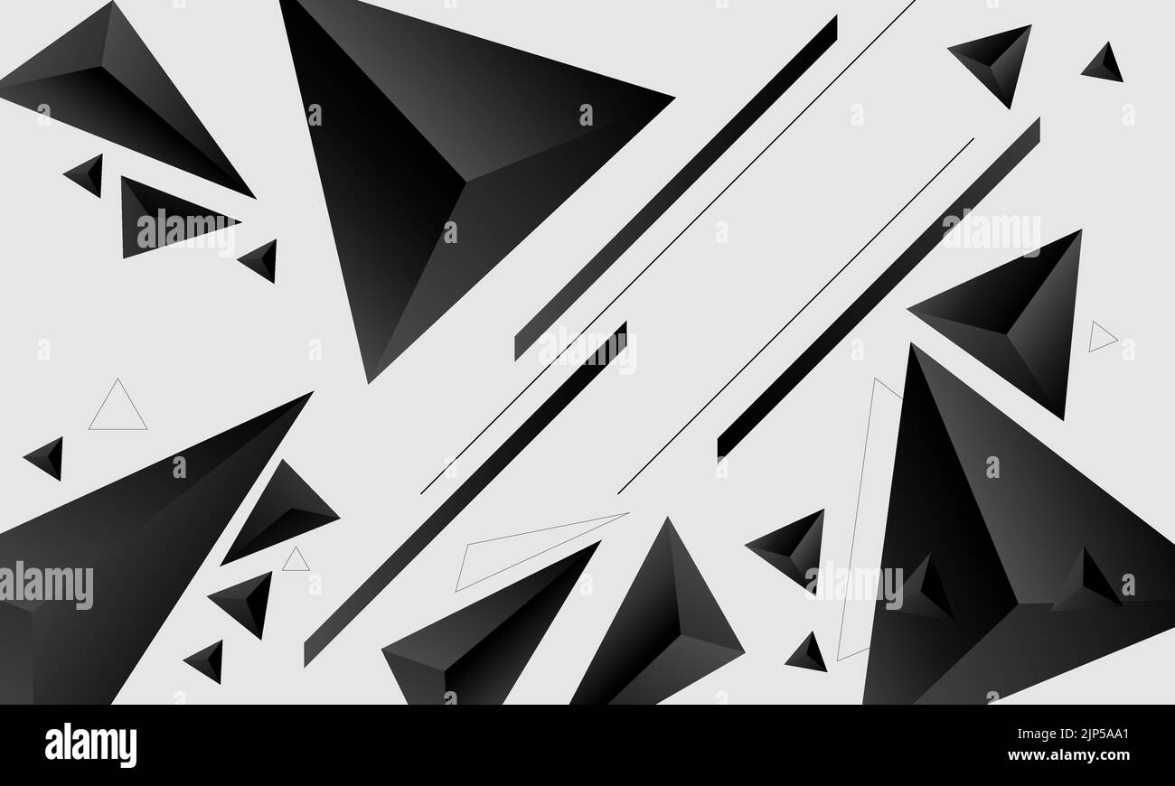 A 3D illustration of black 3D triangles and lines on a white background ...