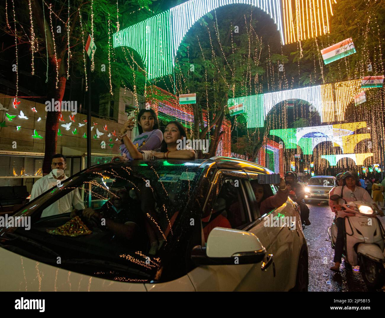 MUMBAI, INDIA – AUGUST 15: Altamount Road illuminated in Tri-Colour ...