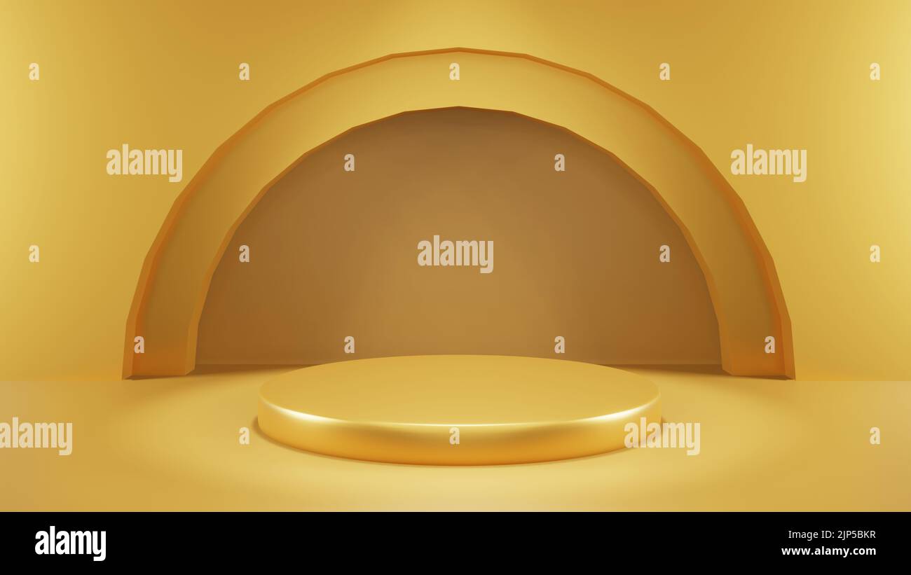 Abstract 3D podium with lighting gold color on a yellow background ...