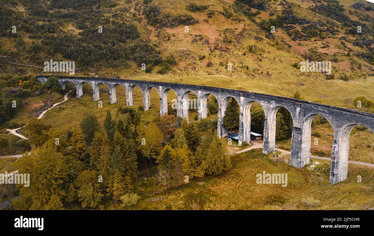 An aerial view of the Glenfinnan Viaduct on the West Highland Line ...