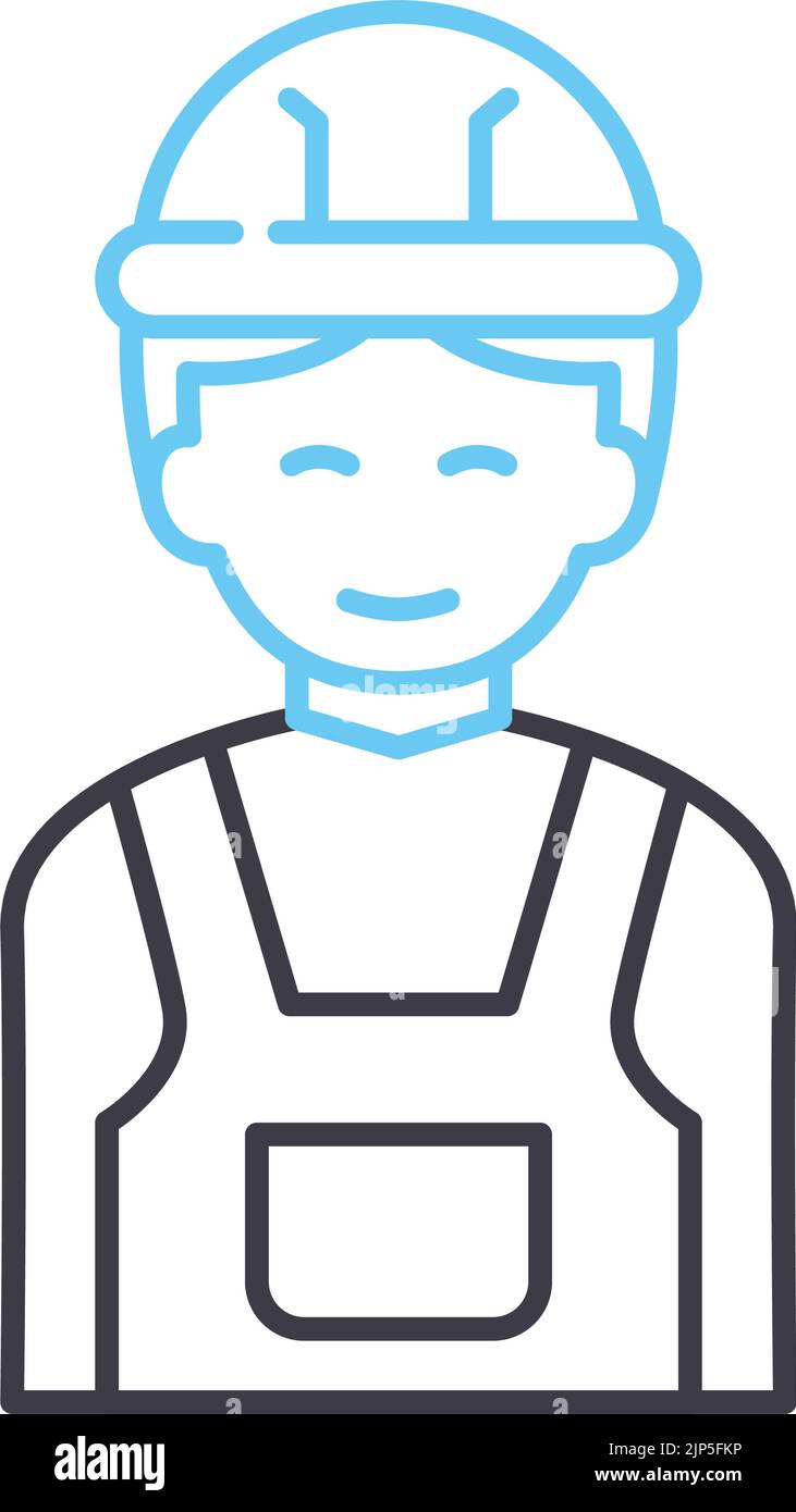 factory tower man line icon, outline symbol, vector illustration ...