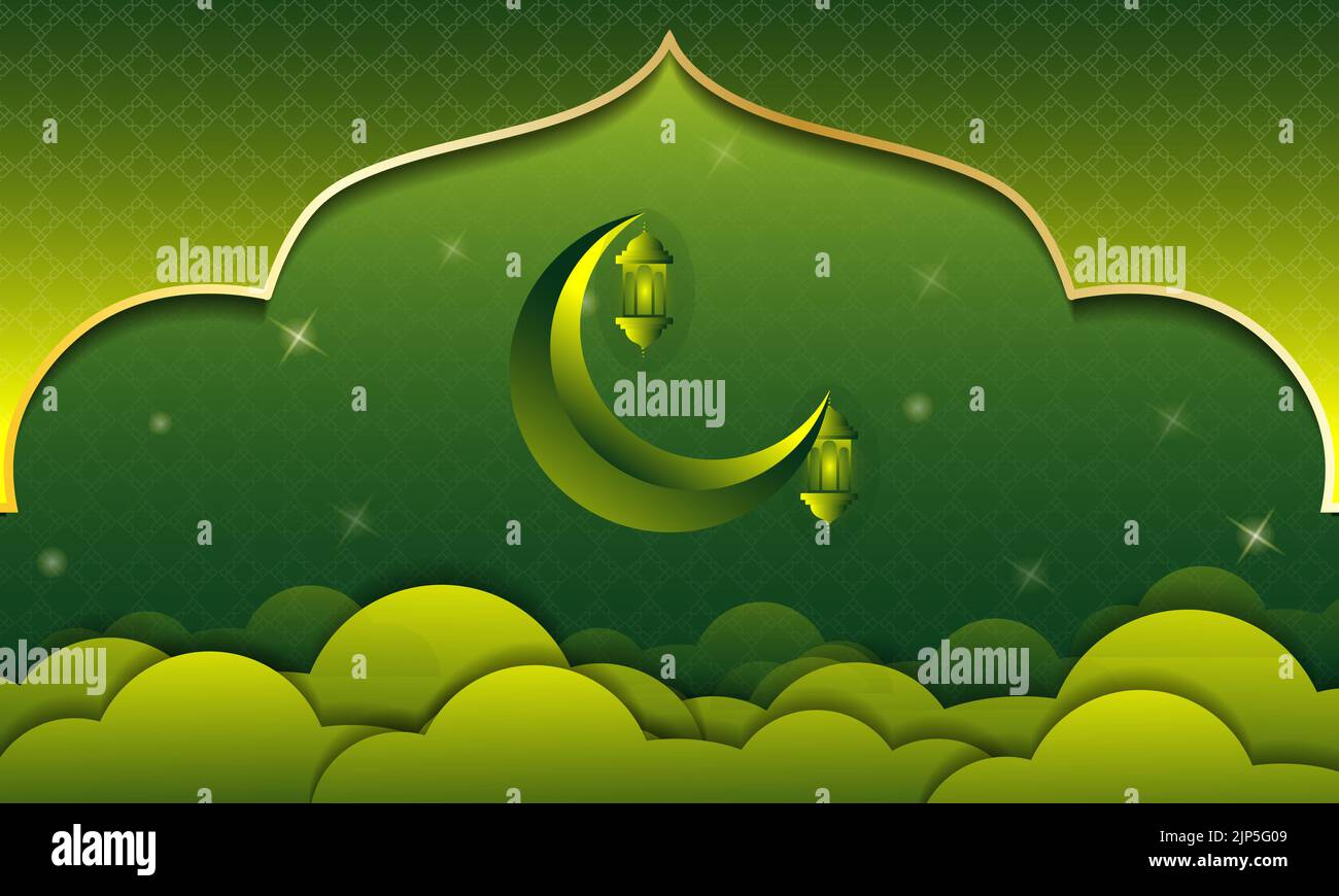 A vector of an Islamic wallpaper in green with a moon for ramadan Stock ...