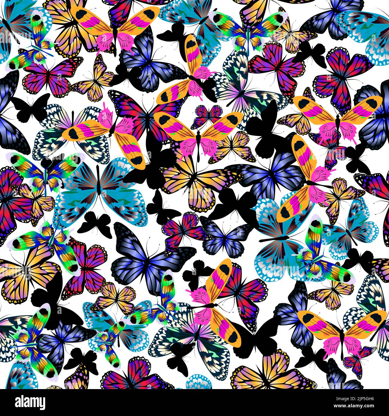 Colorful butterflies seamless pattern with yellow background. Hand ...